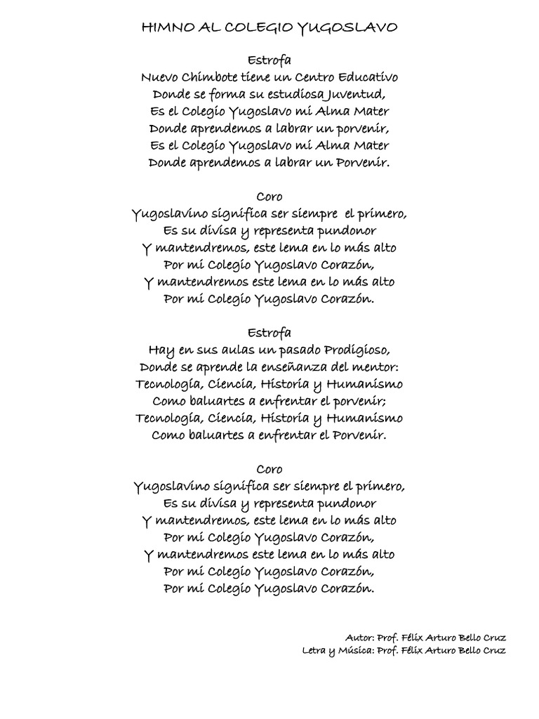 Himno Al Colegio Yugoslavo | PDF | Arte