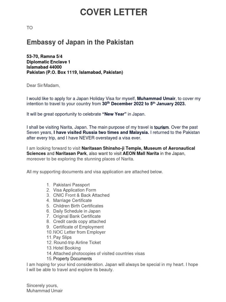 JAPAN Cover Letter | PDF | Travel