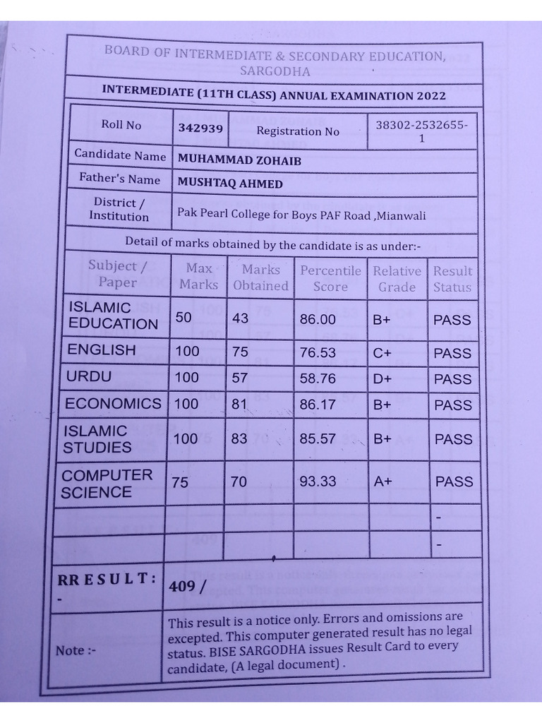 11 Result Card | PDF