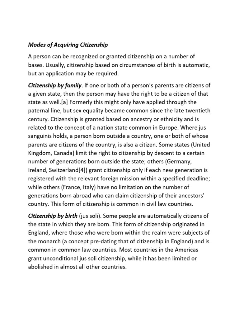 Modes of Citizenship | PDF | Naturalization | Citizenship