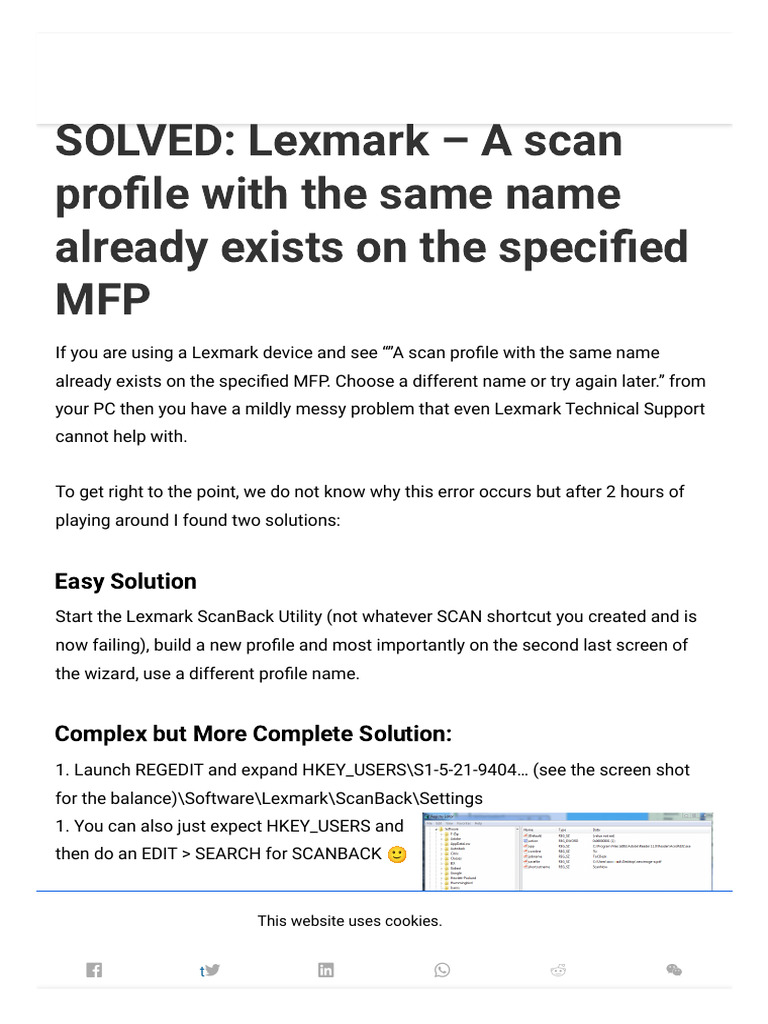 SOLVED - Lexmark - A Scan Profile With The Same Name Already Exists On ...