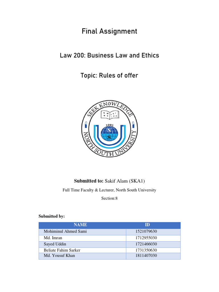 LAW 200 - FINAL PROJECT - Section 8 | PDF | Offer And Acceptance | Law ...