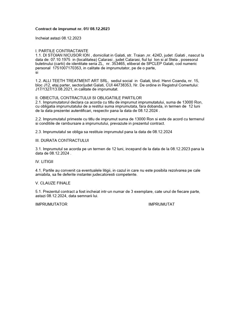 Contract de Imprumut | PDF