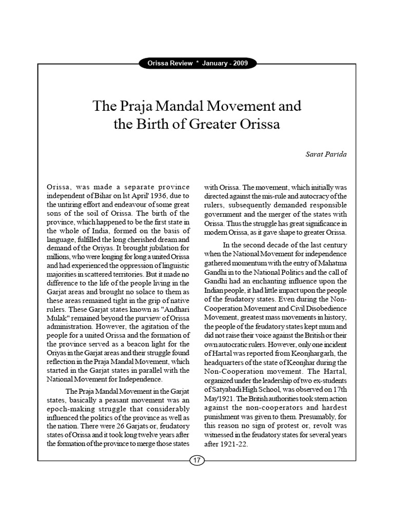 The Praja Mandal Movement and The Birth of Greater Orissa | PDF