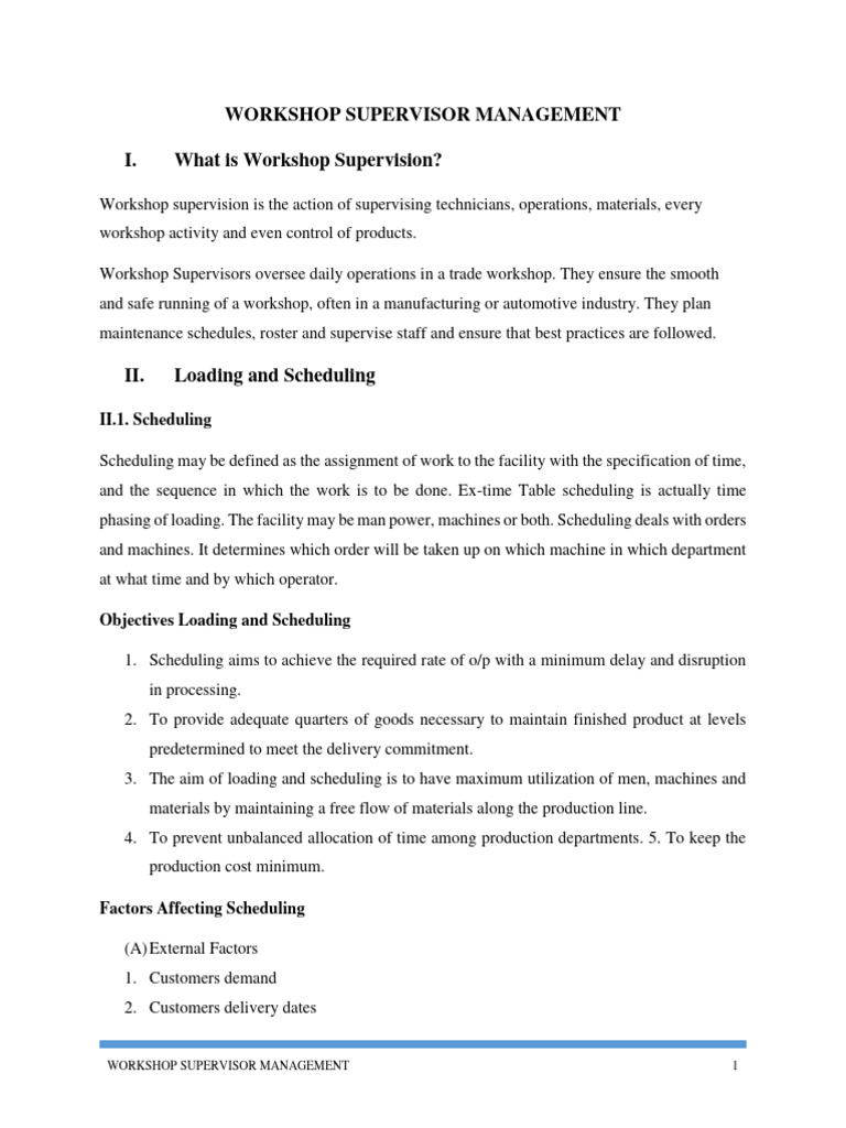 WorkShop Supervisor Management Notes | Download Free PDF | Scheduling ...