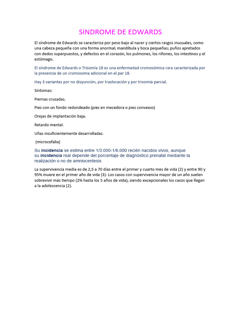 Word Sindrome de Edwards | PDF