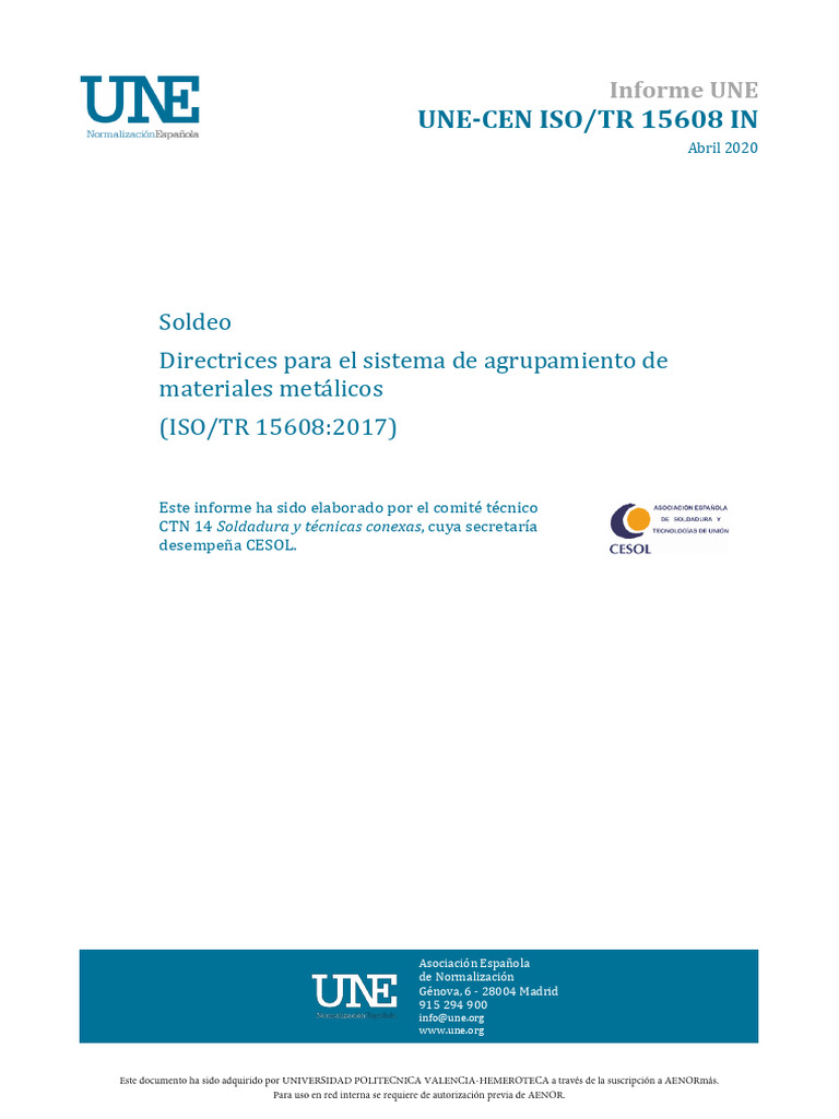 UNE-CEN ISO-TR 15608-2020 IN - Agrupamiento Materiales Metálicos | PDF