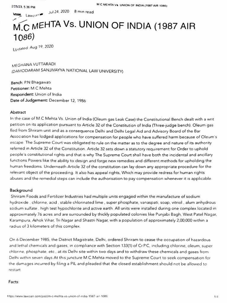 M.C Mehta | PDF | Law