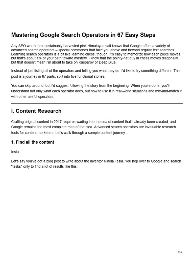 Mastering Google Search Operators in 67 Easy Steps | PDF