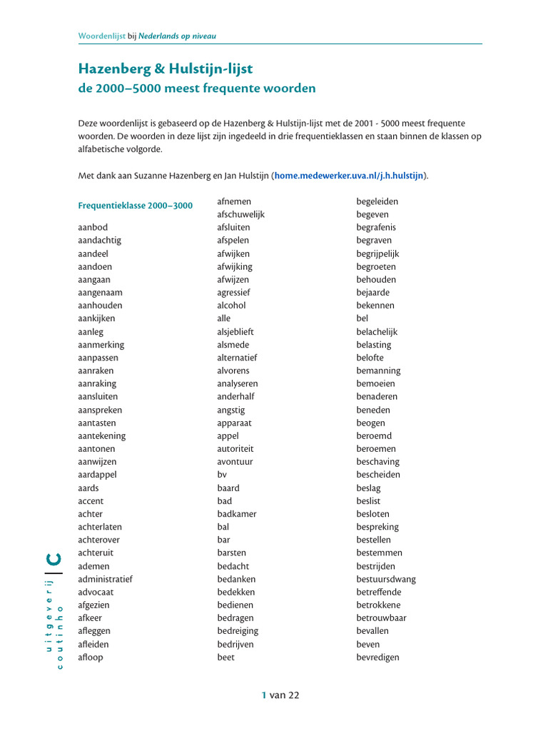 Woordenlijst HH 2000-5000 | PDF