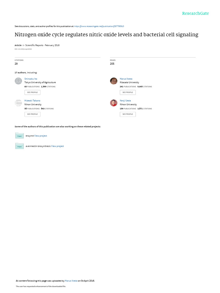 Nitrogen Oxide Cycle Regulates Nitric Oxide Levels | PDF | Science ...