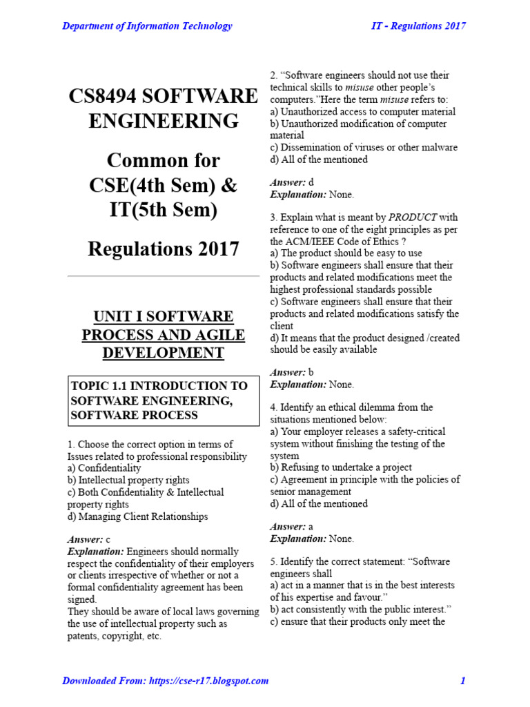 CS8494 Software Engineering MCQ | PDF | Software Development Process | Agile Software Development