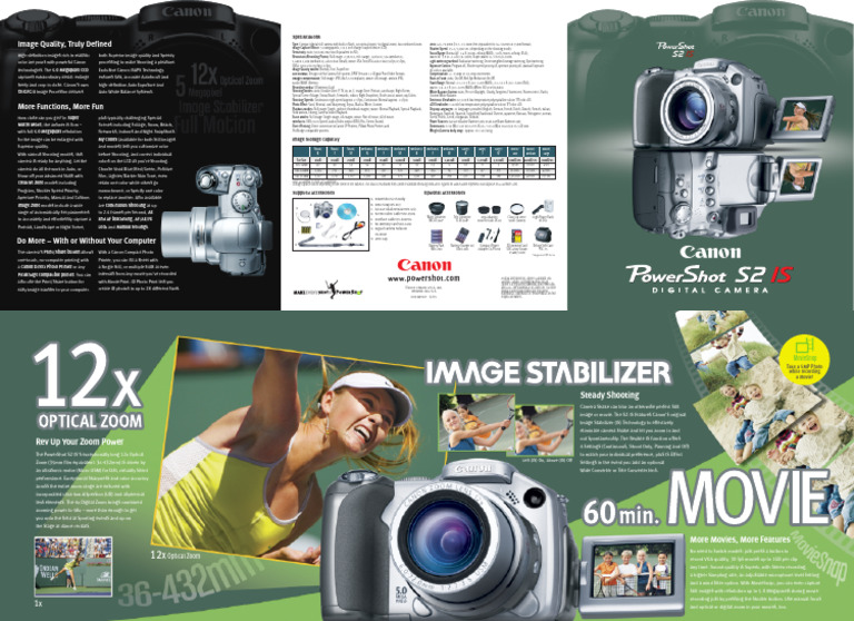 Canon S2IS Datasheet | PDF | Camera | Zoom Lens