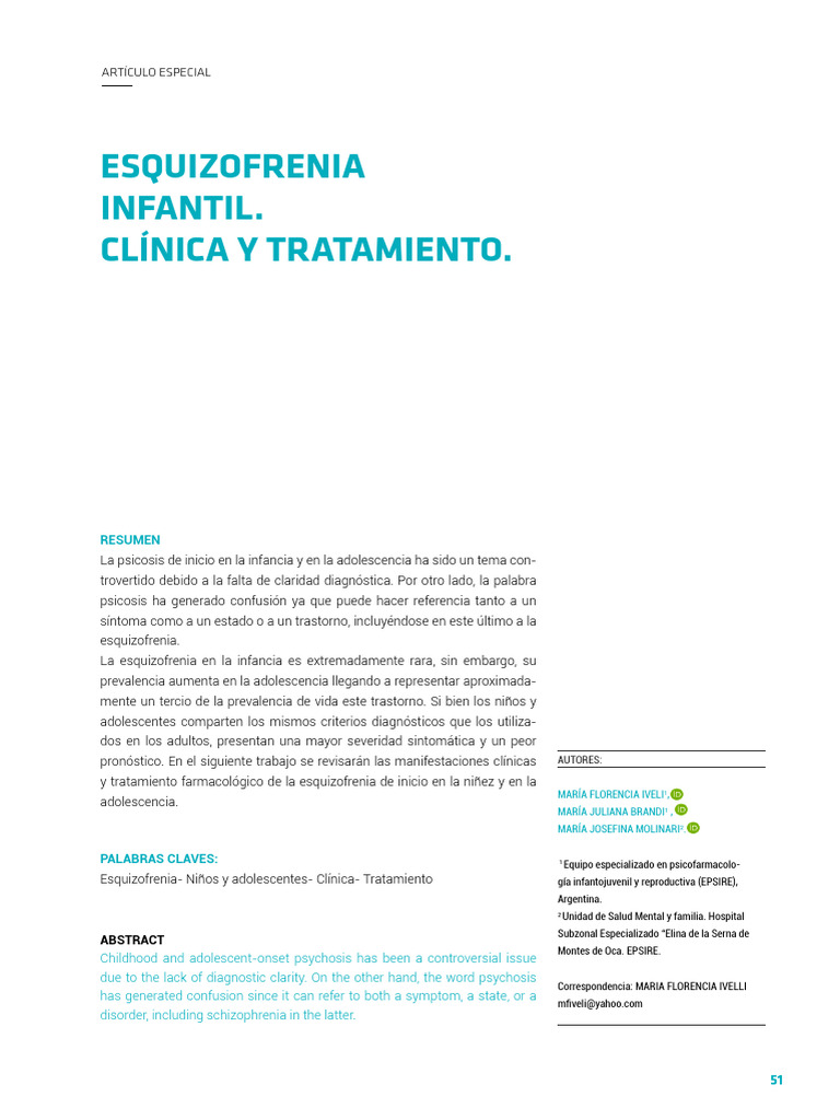 Esquizofrenia Infantil: Clínica y Tratamiento | PDF | Esquizofrenia ...