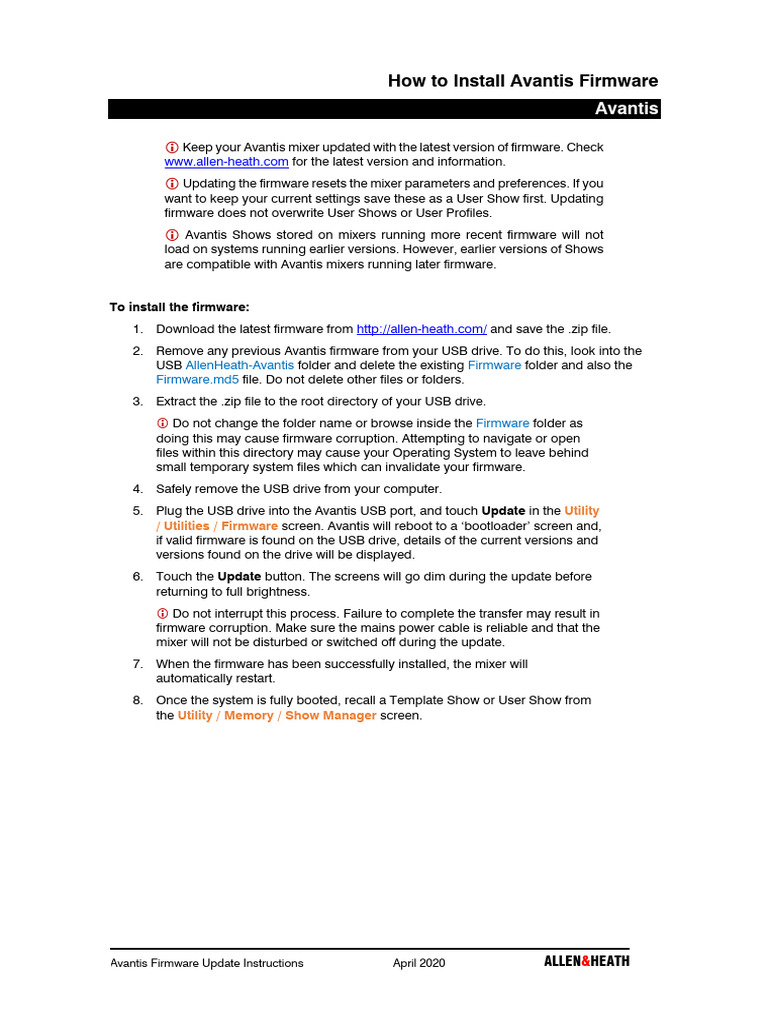 Avantis Firmware Update Instructions Issb Pdf Computer File Booting