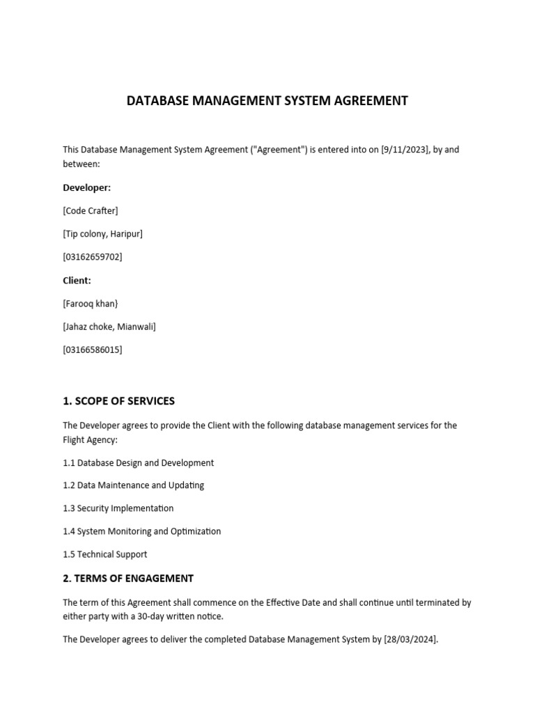 Database Management System Agreement | PDF
