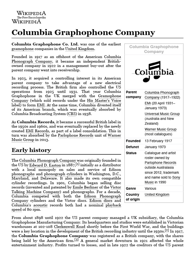 Columbia Graphophone Company | PDF | Music Industry