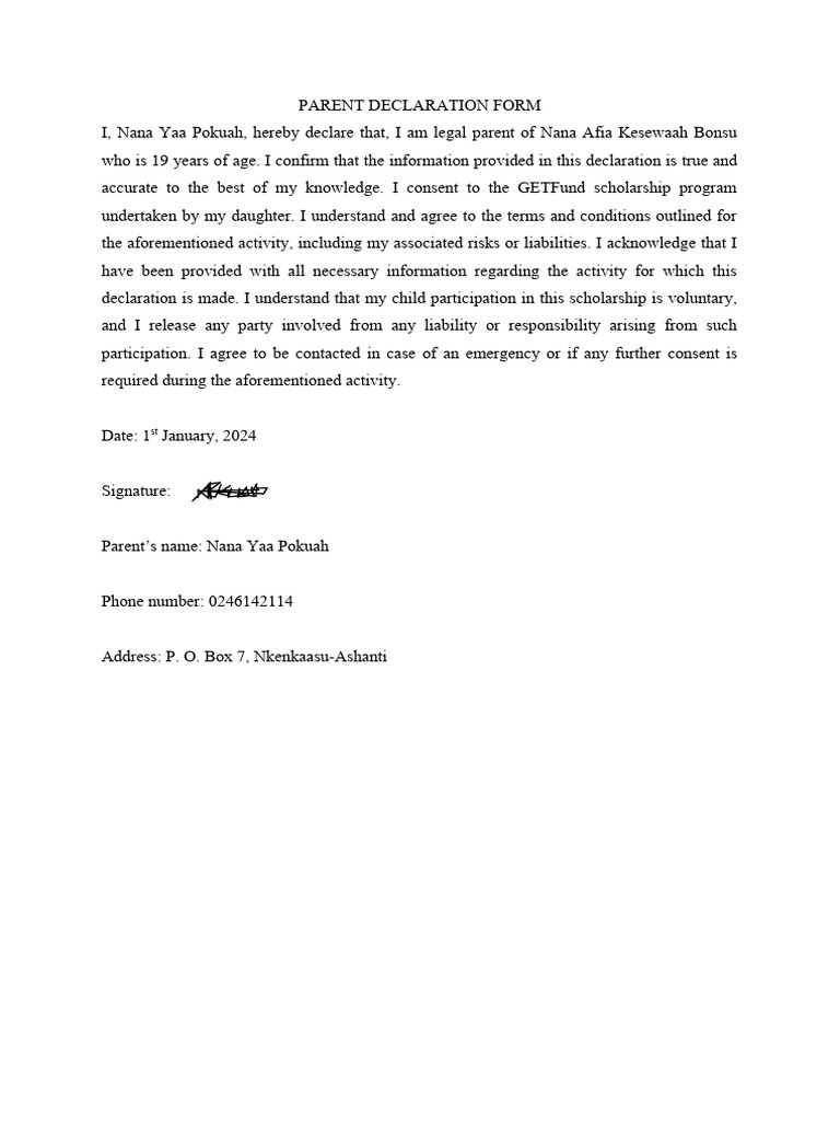 Parent Declaration Form | PDF