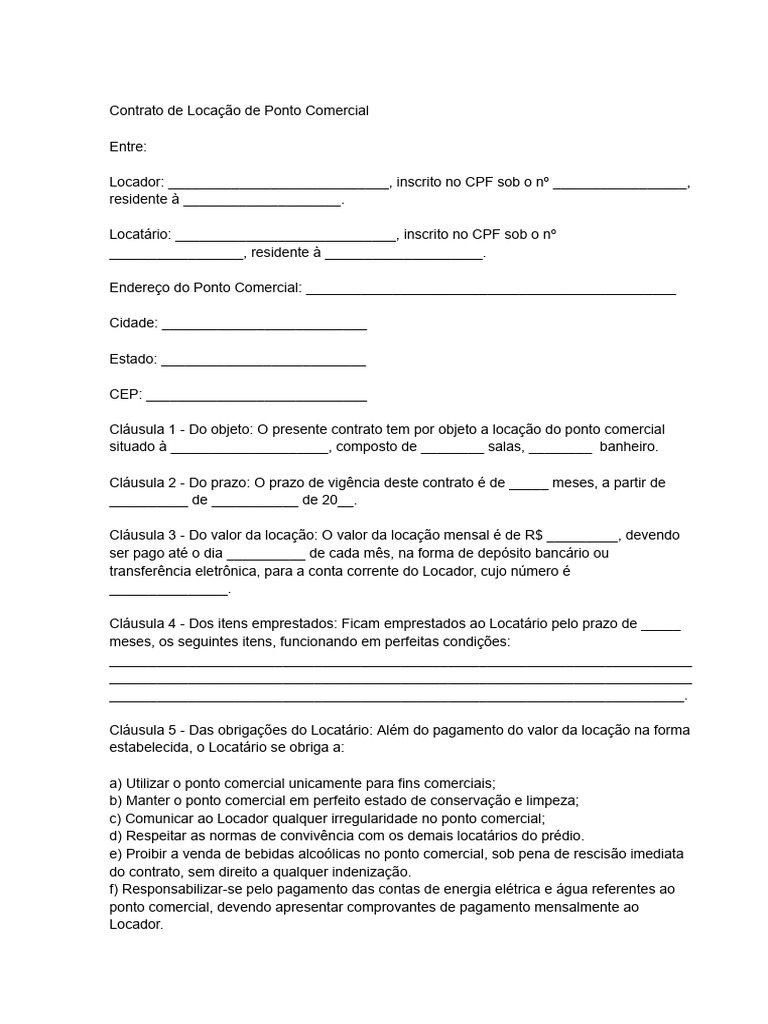 Contrato de Locação de Ponto Comercial | PDF | Aluguel | Direito Privado