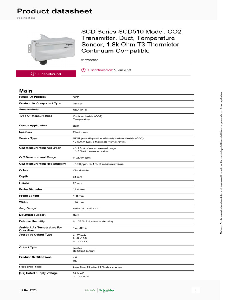 SCD510 CO2 Sensor Discontinued | PDF