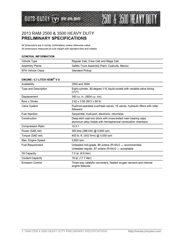 2013 Ram Heavy Duty Specifications | PDF | Automatic Transmission ...