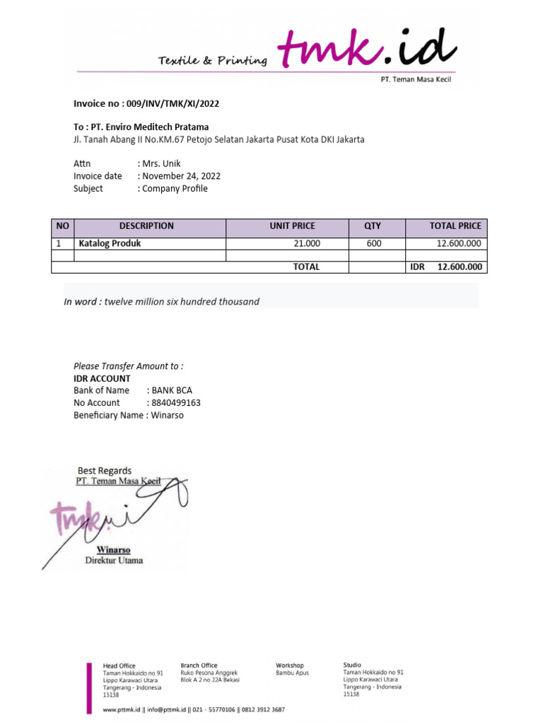 Invoice Enviro Meditech Pratama | PDF