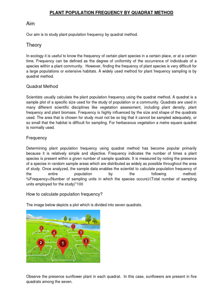 Plant Population Frequency by Quadrat Method | PDF