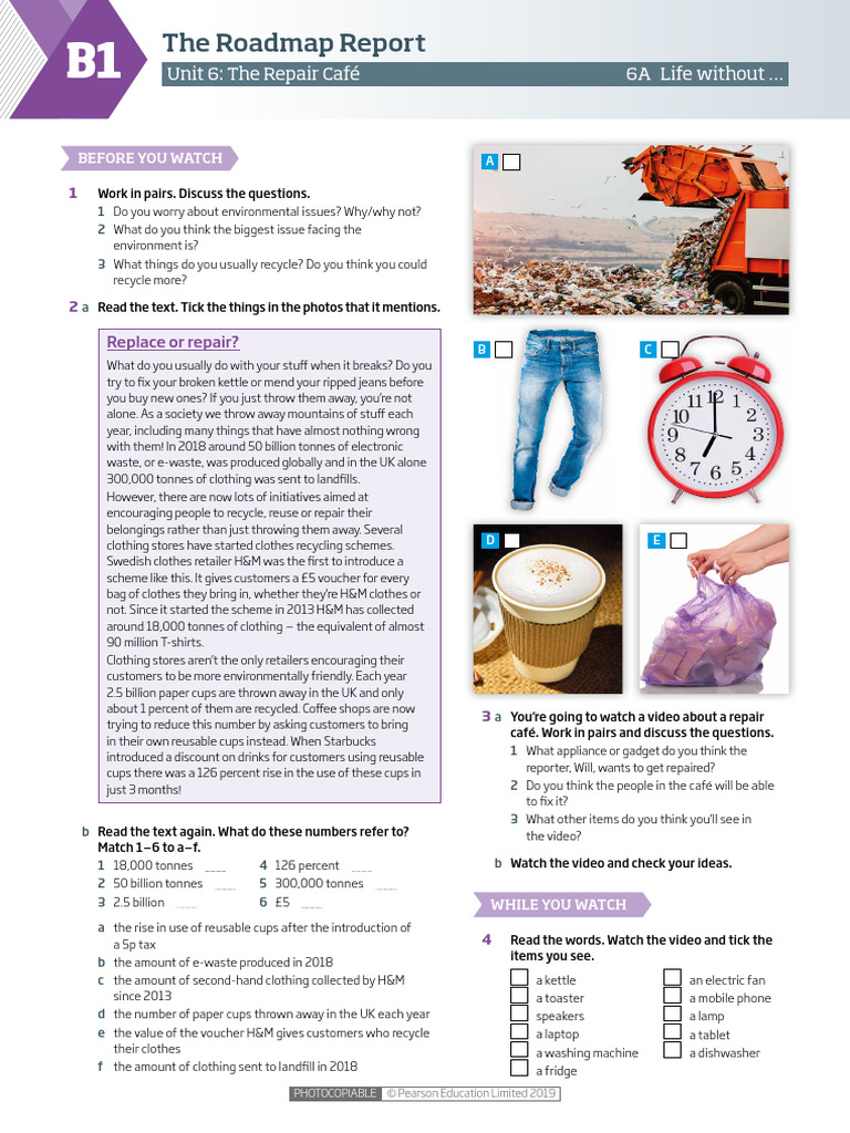 RM B1 Video Worksheets U6 | PDF | Reuse | Recycling
