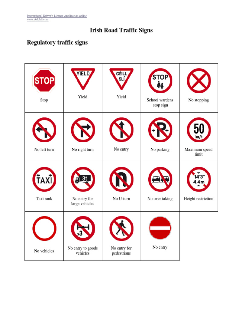 Irish Road Traffic Signs Overview | PDF