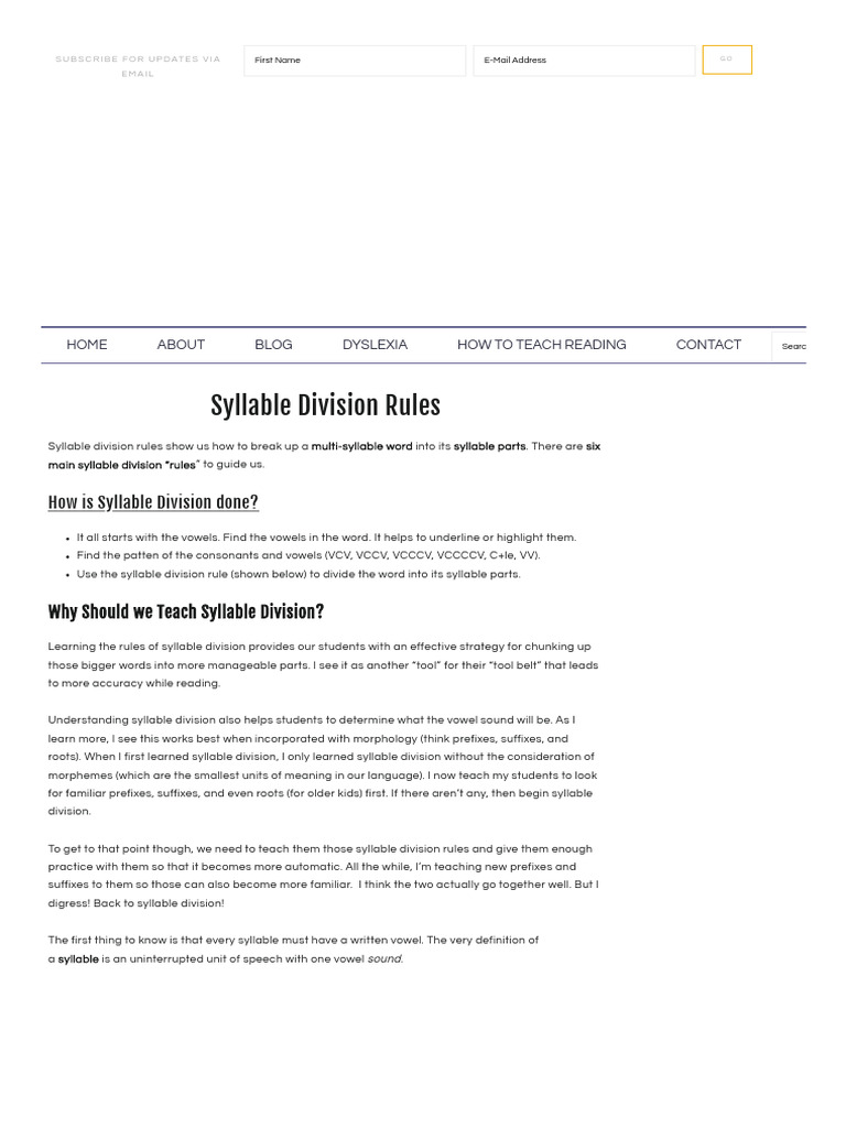 Syllable Division Rules - Sarah's Teaching Snippets | PDF | Consonant ...