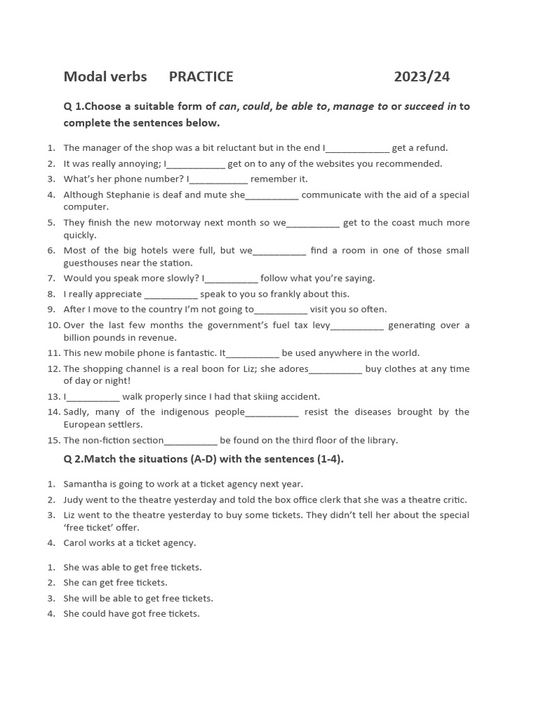 2amodal Verbs Fall, KEY2023 | PDF