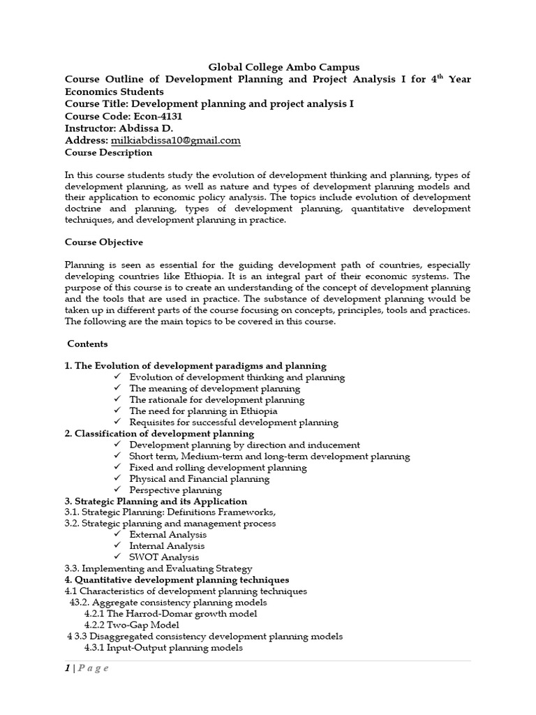 Course Outline of Project Planning I | PDF | Strategic Planning | Science