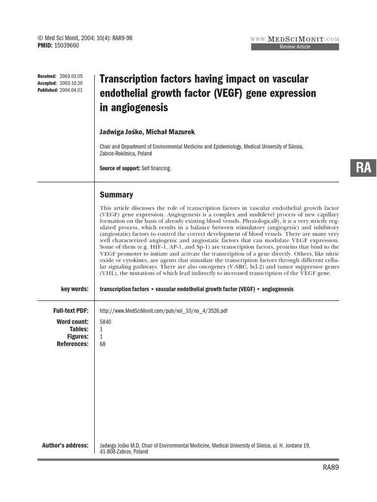 Transcription Factors Having Impact On VEGF Gene Expressions in ... Transcription Factors Having Impact On VEGF Gene Expressions in ...