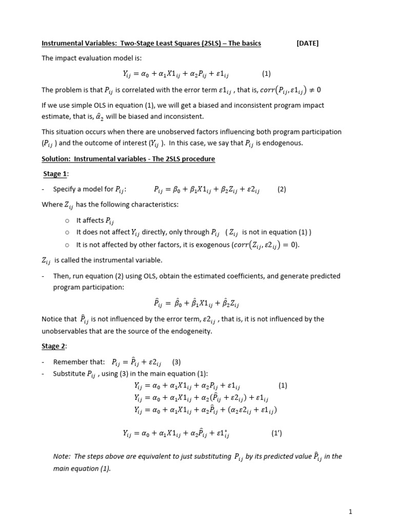 Instrumental Variables Two Stage Least Squares 2sls 2013 The Basics ... Instrumental Variables Two Stage Least Squares 2sls 2013 The Basics ...