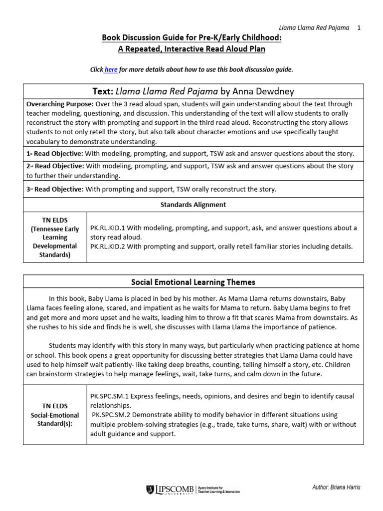 Llama Llama Red Pajama BDG | PDF | Reading Comprehension | Human Communication