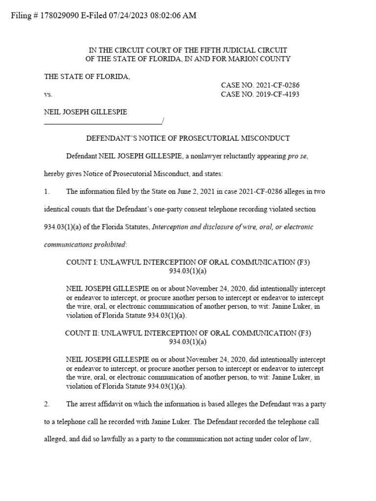 Notice of Prosecutorial Misconduct Case 2021-Cf-0286 | PDF | Politics ...