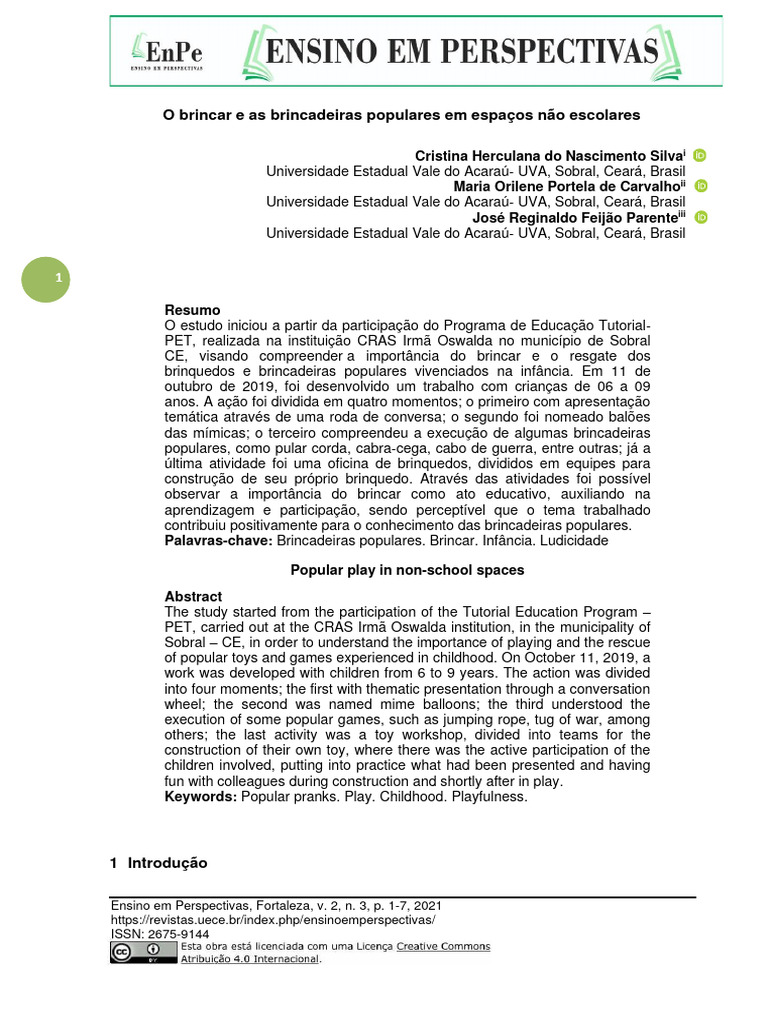 O Brincar em Espacos Nao Escolares | PDF O Brincar em Espacos Nao Escolares | PDF
