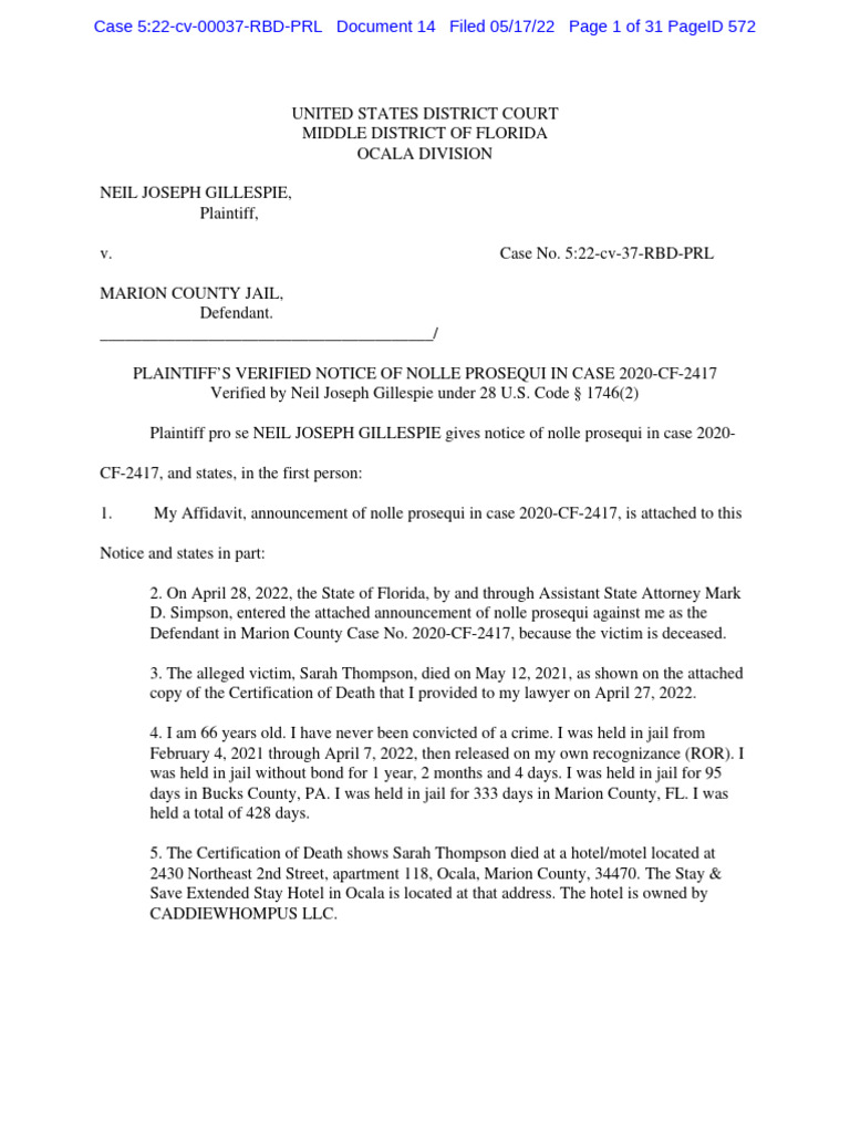 Verified Notice of Nolle Prosequi in Case 2020-CF-2417 | PDF