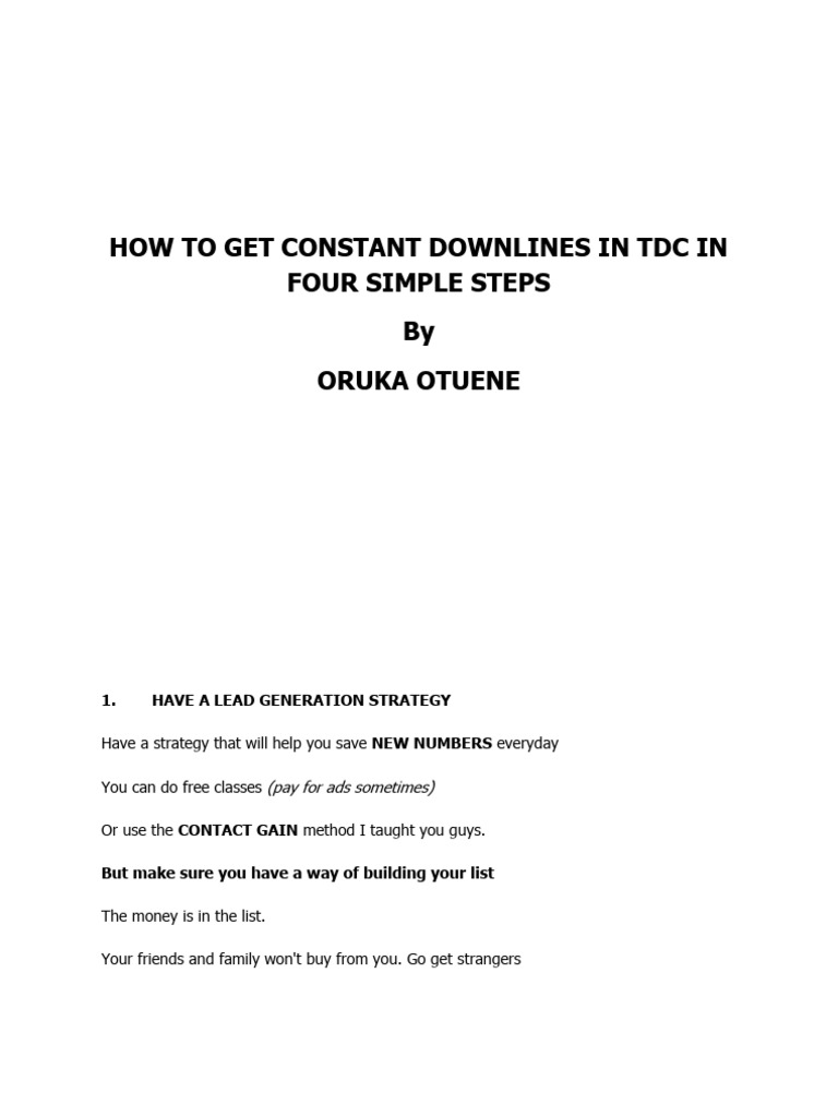 How To Get Constant Downlines in TDC | PDF