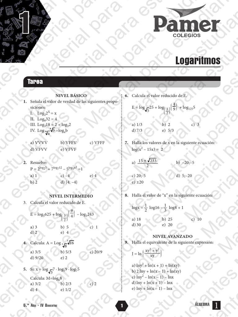 08 Tarea Álgebra 5° Año | PDF