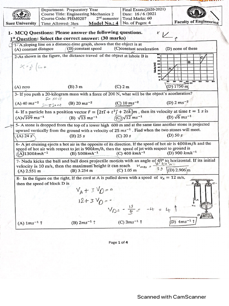 Dynamics Exam 2021 | PDF