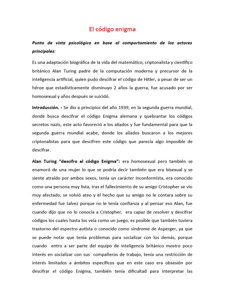 El Código Enigma Análisis | PDF