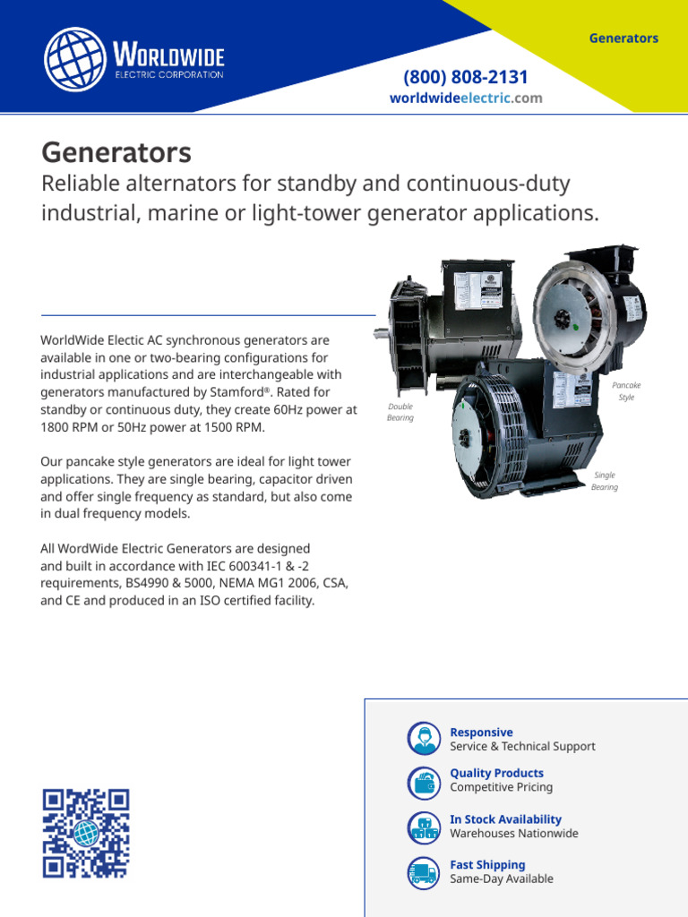 WorldWide Electic AC Synchronous Generators Catalog | PDF