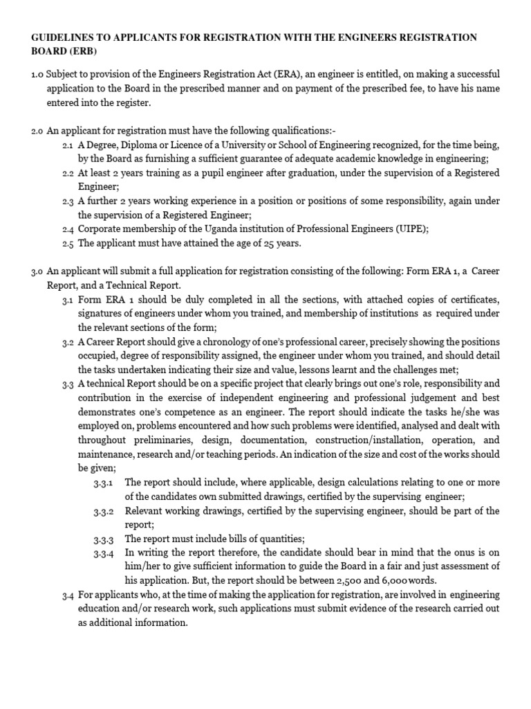 ERB Registration Guidelines for Engineers | PDF | Engineer | Academic ...