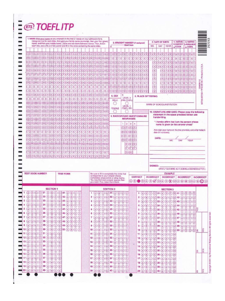 Answer Sheet TOEFL Itp | PDF