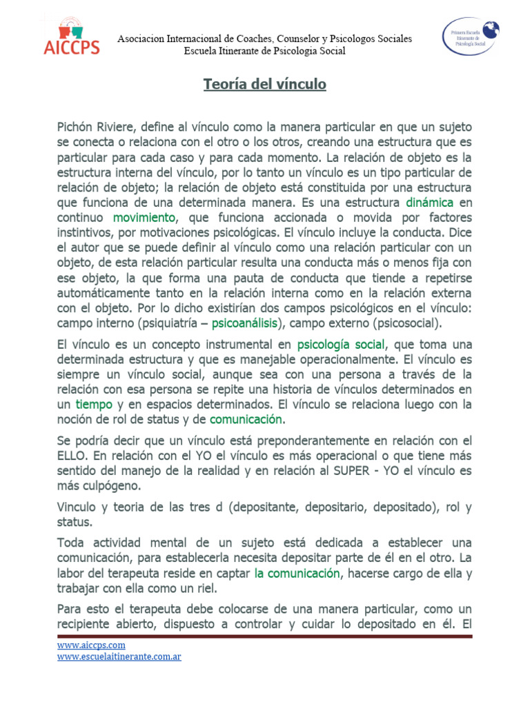 Teoria Del Vinculo | PDF | Sicología | Psicología Social