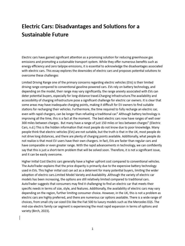 Electric Cars Essay | PDF