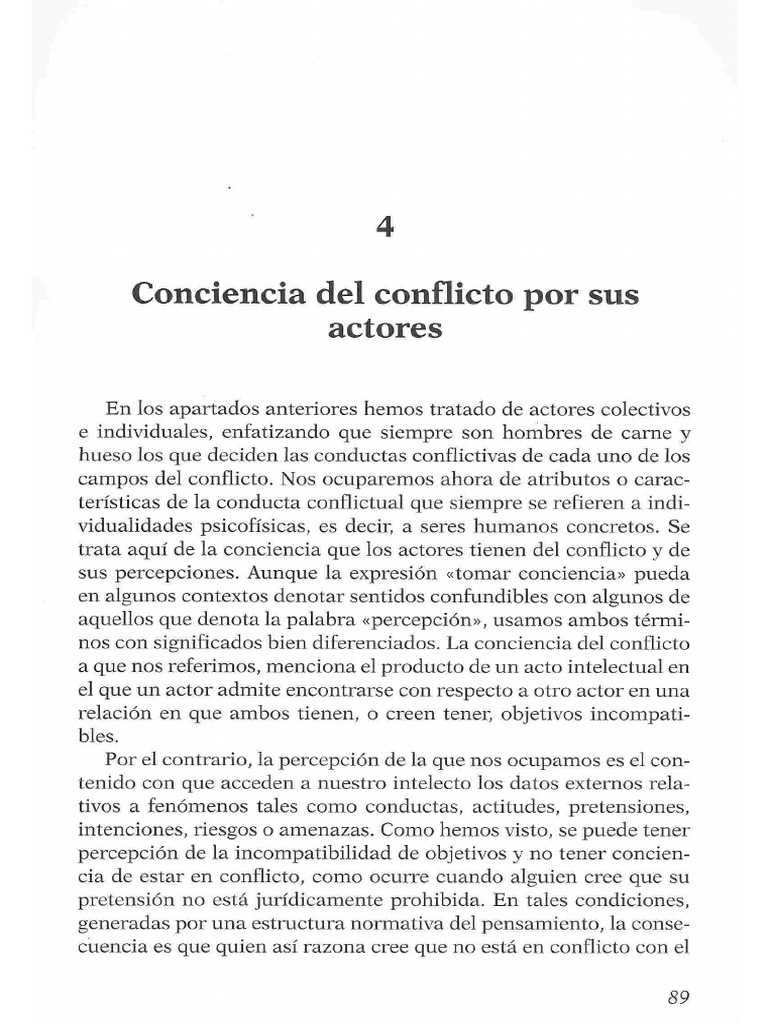 ETELMAN TEORÍA DEL CONFLICTO Conciencia Del Conflicto Por Sus Actores | PDF