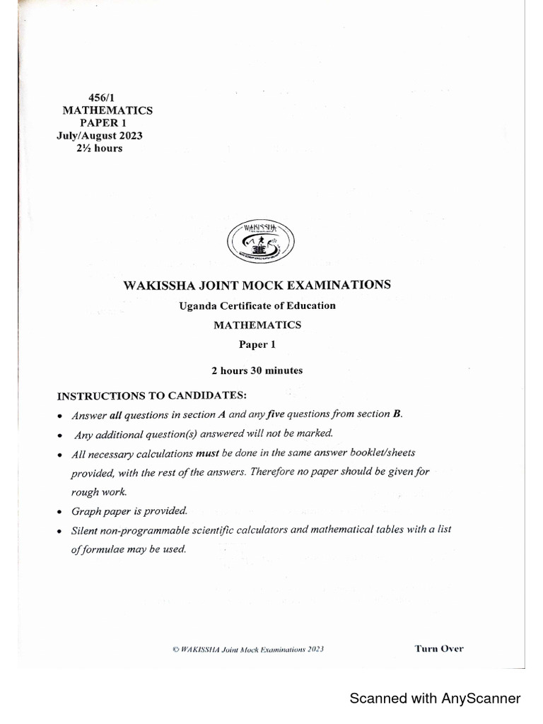 Wakisha Joint Mock Math 1 2023 | PDF