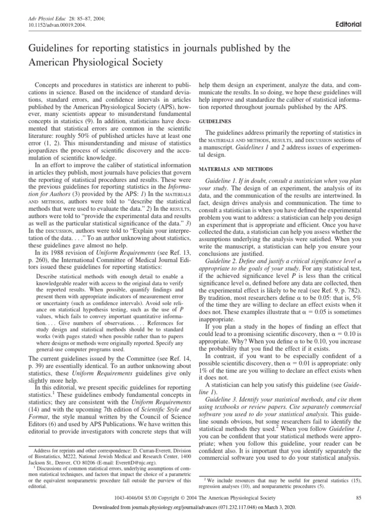 Guidelines For Reporting Statistics in Journals Published by The ...